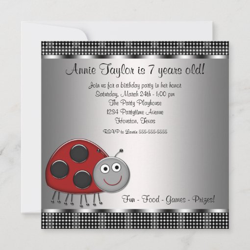 Red Ladybug Girls 7th Birthday Party Invitation | Zazzle
