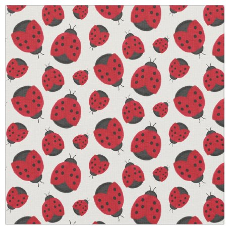 Red Ladybug Heart Trail Pattern Fabric | Zazzle