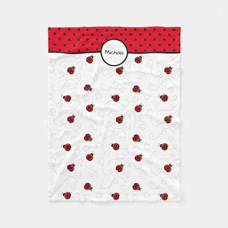 Red Ladybug Pattern Personalized Fleece Blanket | Zazzle