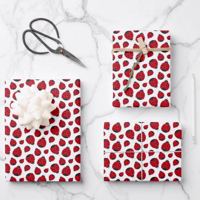 Red Ladybug Pattern Wrapping Paper Sheets | Zazzle
