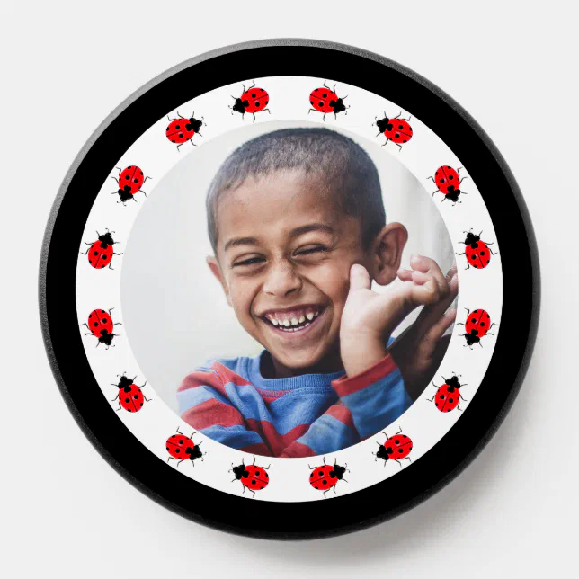 Red Ladybugs Border Frame for Uploaded Photo PopSocket | Zazzle