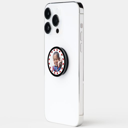 Red Ladybugs Border Frame for Uploaded Photo PopSocket | Zazzle