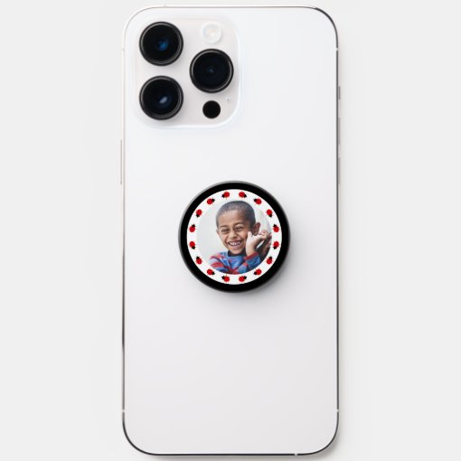 Red Ladybugs Border Frame for Uploaded Photo PopSocket | Zazzle