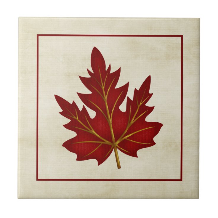Red Leaf Fall Season Themed Tile | Zazzle