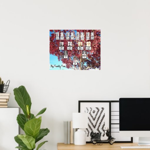 Red Leaf Photo Family Tree with Photos Poster | Zazzle