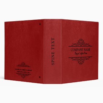 Red Leather Black Swirly Frame 3 Ring Binder | Zazzle
