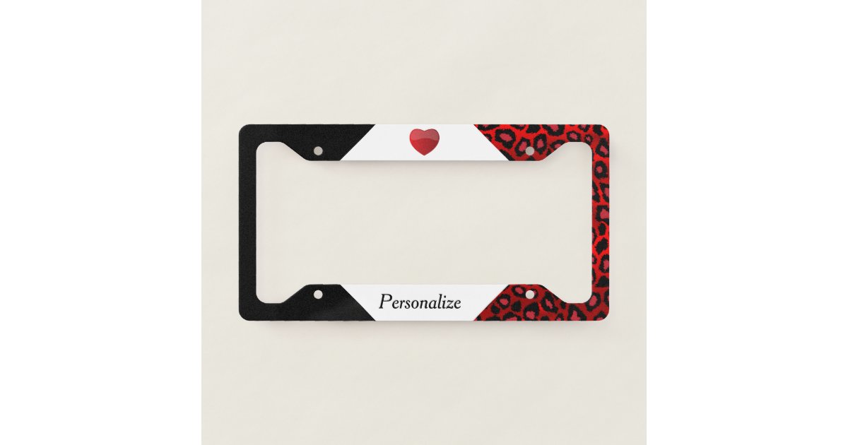Red Leopard Animal Print - Heart License Plate Frame | Zazzle