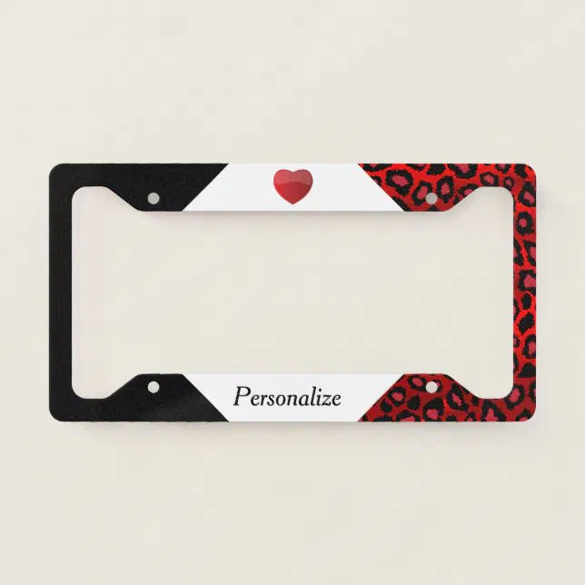 Red Leopard Animal Print - Heart License Plate Frame | Zazzle