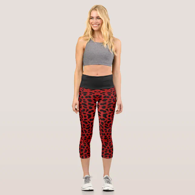 Red Leopard Print Capri Leggings | Zazzle