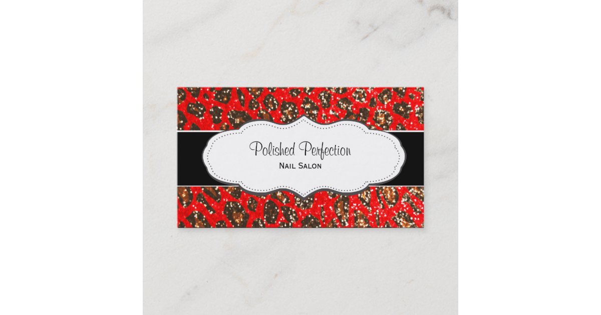 Red Leopard Print Faux Glitter Business Cards | Zazzle