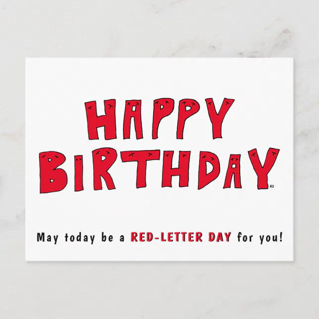 Red-Letter Day Funny Happy Birthday Wish Cartoon Postcard | Zazzle