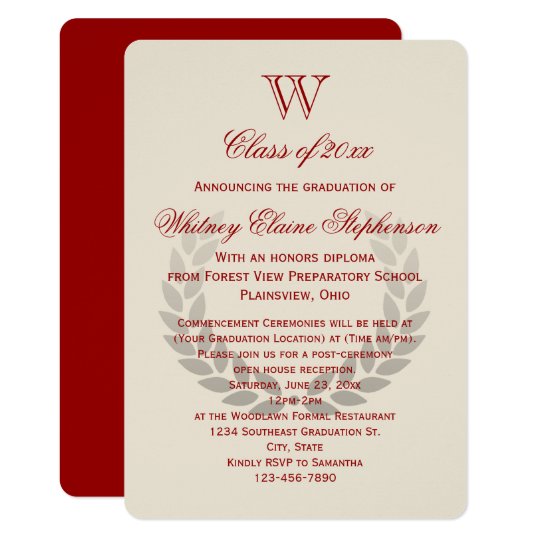 Red Letter Monogram Classic College Graduation Invitation | Zazzle.com