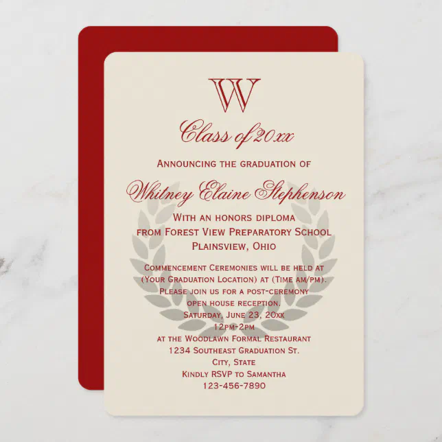 Red Letter Monogram Classic College Graduation Invitation | Zazzle