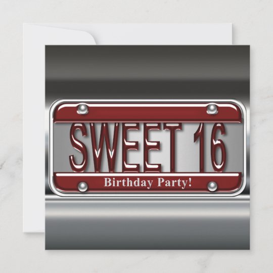 Red License Plate Sweet Sixteen Party Invitation | Zazzle.com