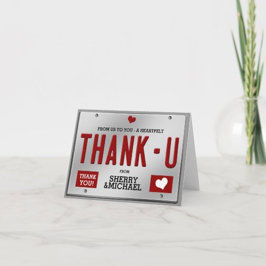 Red License Plate Thank You Card | Zazzle.com