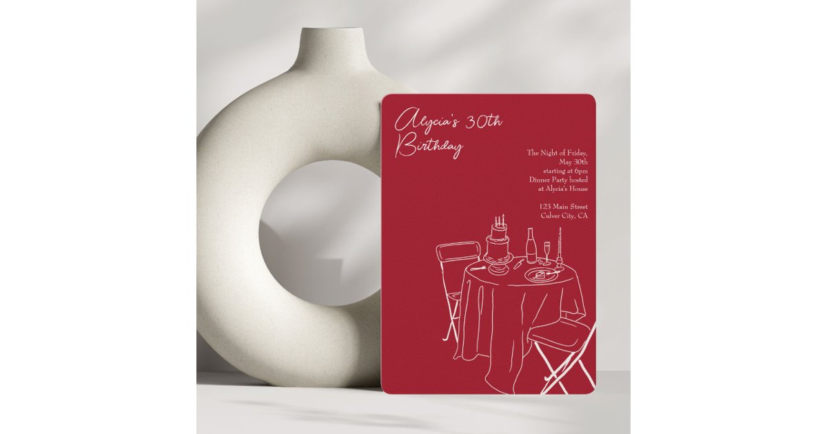 red line drawing 30th birthday invitation | Zazzle