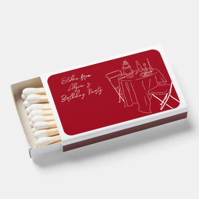 red line drawing birthday party matchboxes | Zazzle