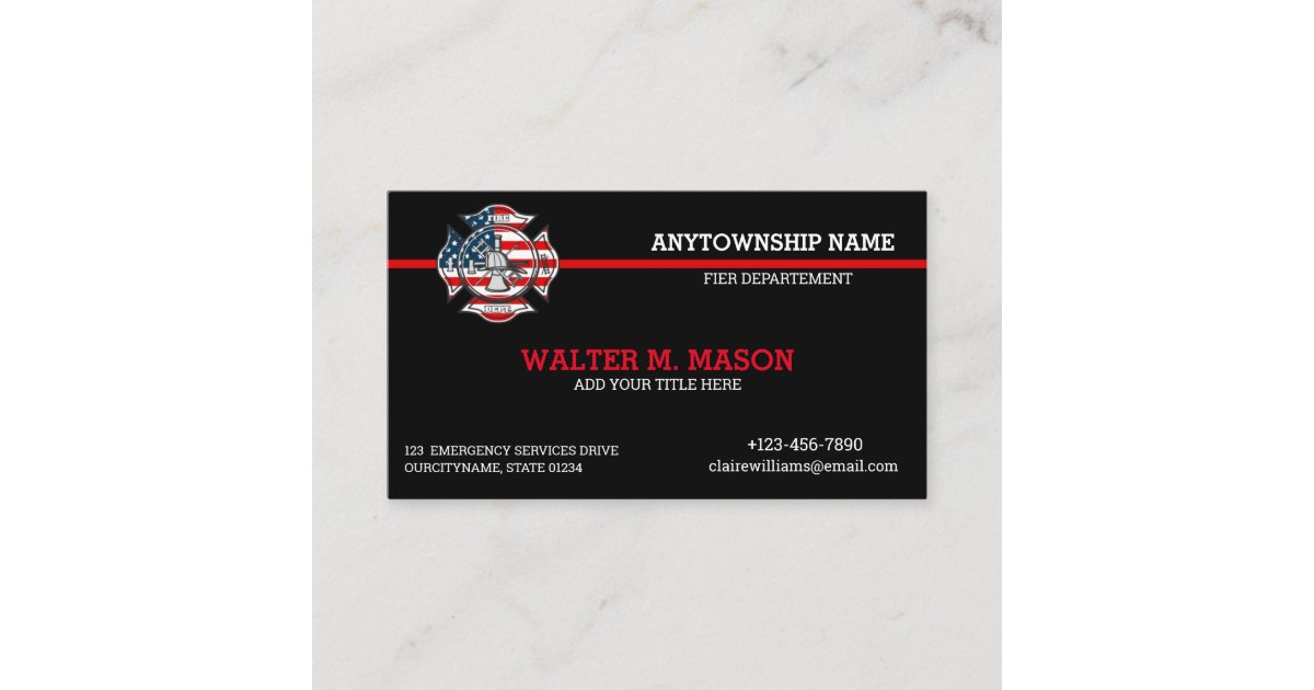Red Line Firefighter Flag Black Business Card | Zazzle
