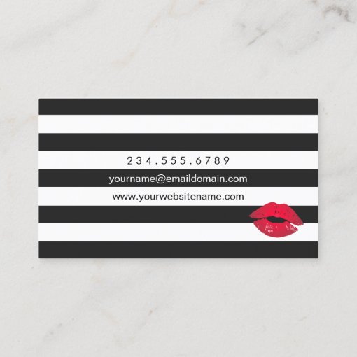Red Lips Black White Stripes Modern Makeup Artist Business Card Zazzle