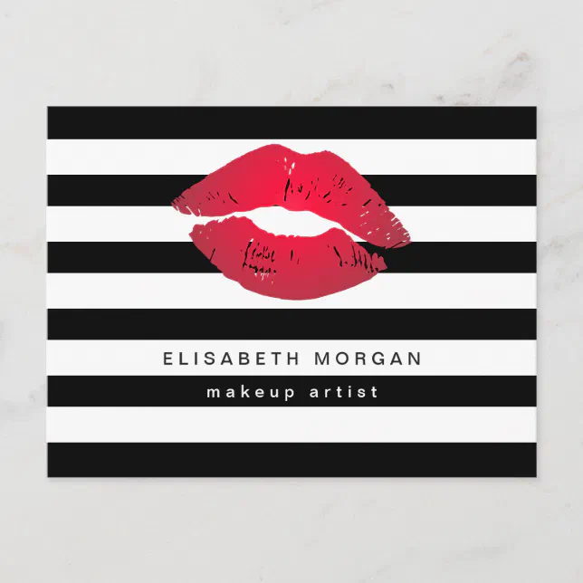 Red Lips Black White Stripes Modern Makeup Artist Postcard Zazzle