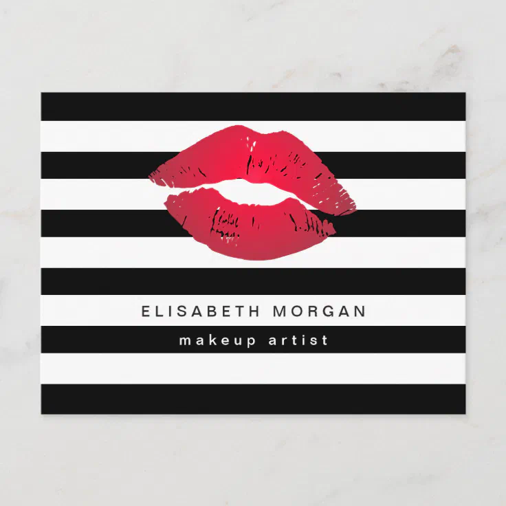 Red Lips Black White Stripes Modern Makeup Artist Postcard Zazzle