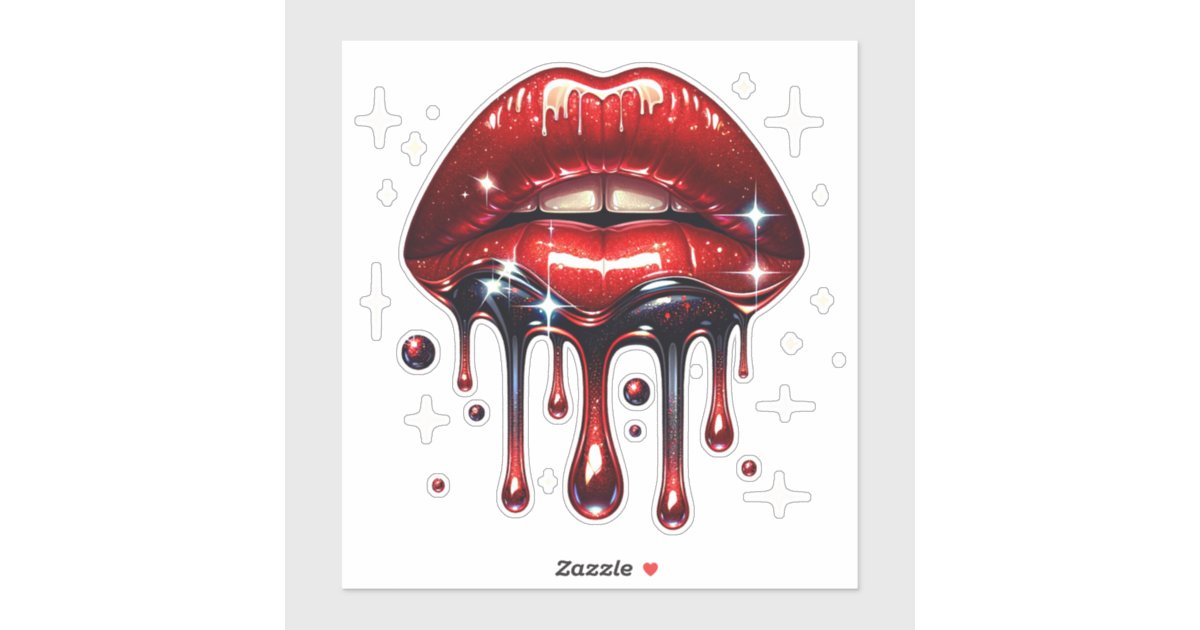 Red Lips Dripping Glitter Glam Faux Sparkle Sticker | Zazzle