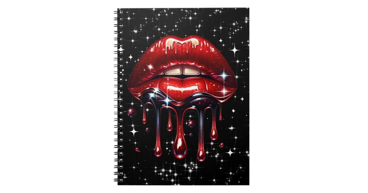 Red Lips Dripping Glitter Glam Sparkle Notebook | Zazzle