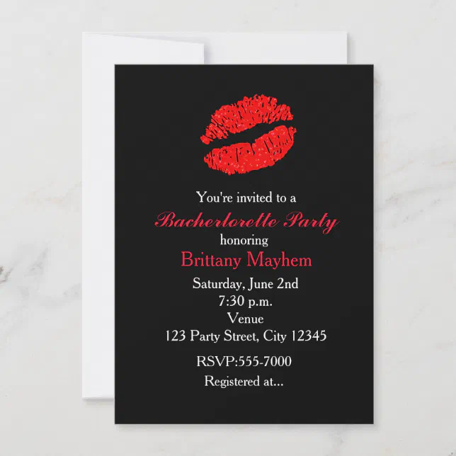 Red Lips KISS Bachelorette Party Invitation | Zazzle