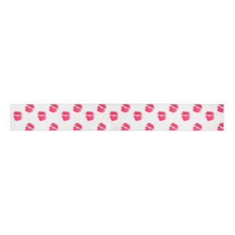 Red Lips Kiss Kisses Pattern Valentine's Day Love Grosgrain Ribbon | Zazzle