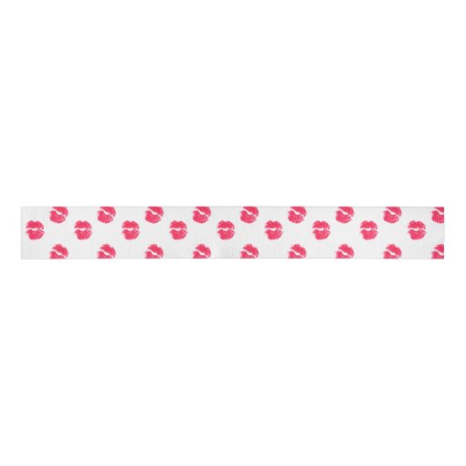 Red Lips Kiss Kisses Pattern Valentine's Day Love Grosgrain Ribbon | Zazzle