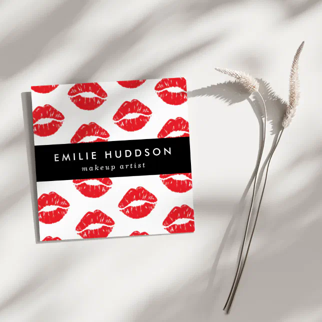 Red Lips, Kiss, Pattern Of Lips, Makeup Artist Square Business Card ...