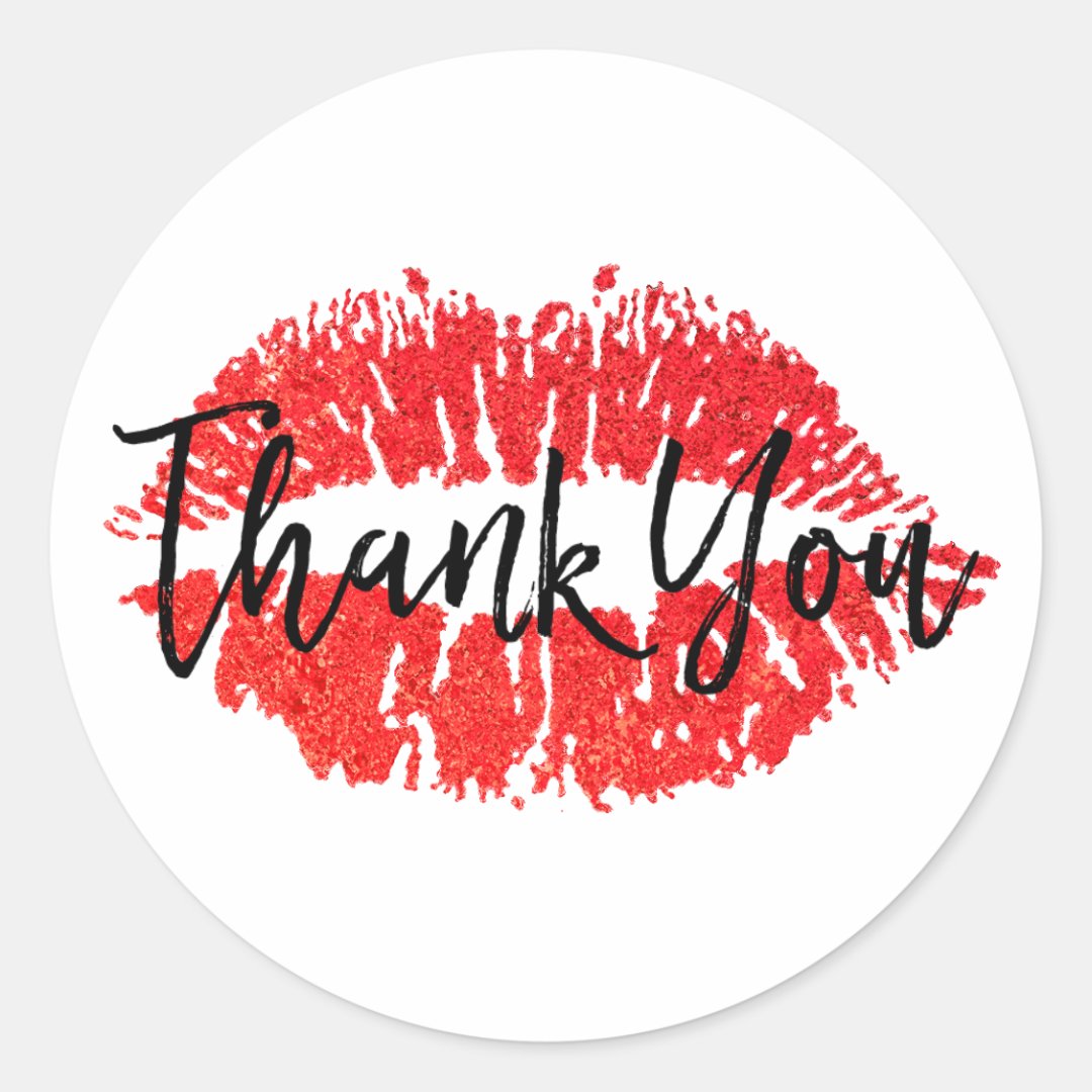 Red Lips Kiss Thank You Classic Round Sticker | Zazzle