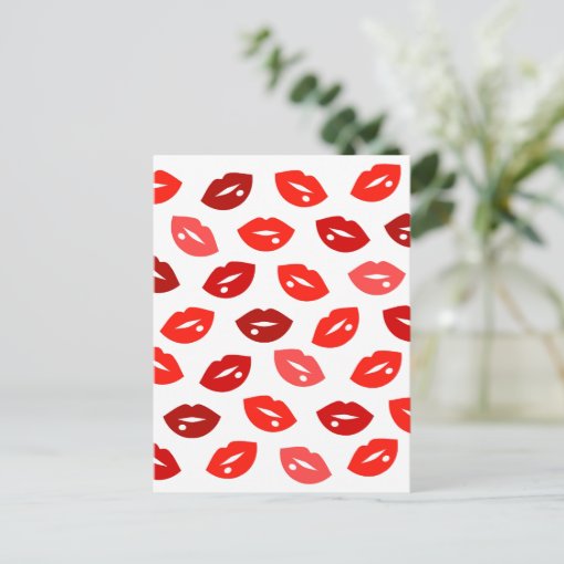 Red Lips Kiss Vector Pattern Postcard Zazzle