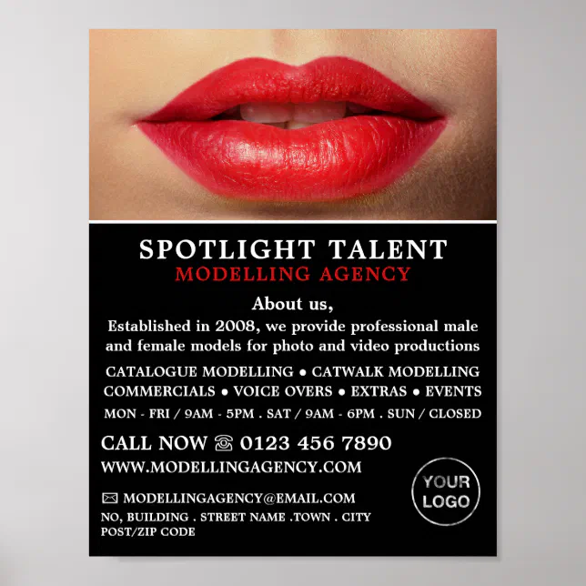 Red Lips, Modeling Agency, Model Agent Advert Poster | Zazzle