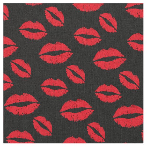 Chic Red Kisses Lips Pattern Fabric | Zazzle