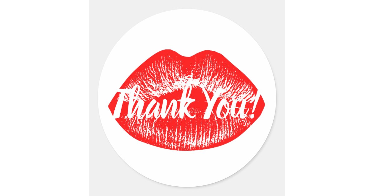 Red Lips Print Thank You Classic Round Sticker | Zazzle
