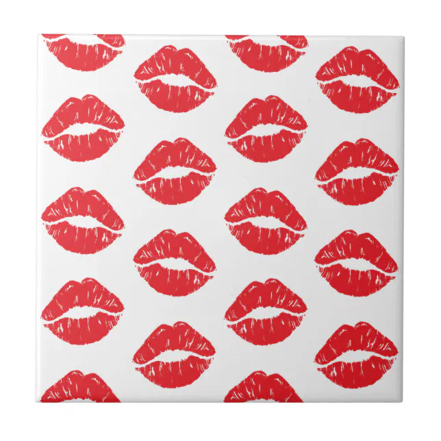 Red Lips, Red Lipstick, Kiss, Pattern Of Lips Ceramic Tile | Zazzle