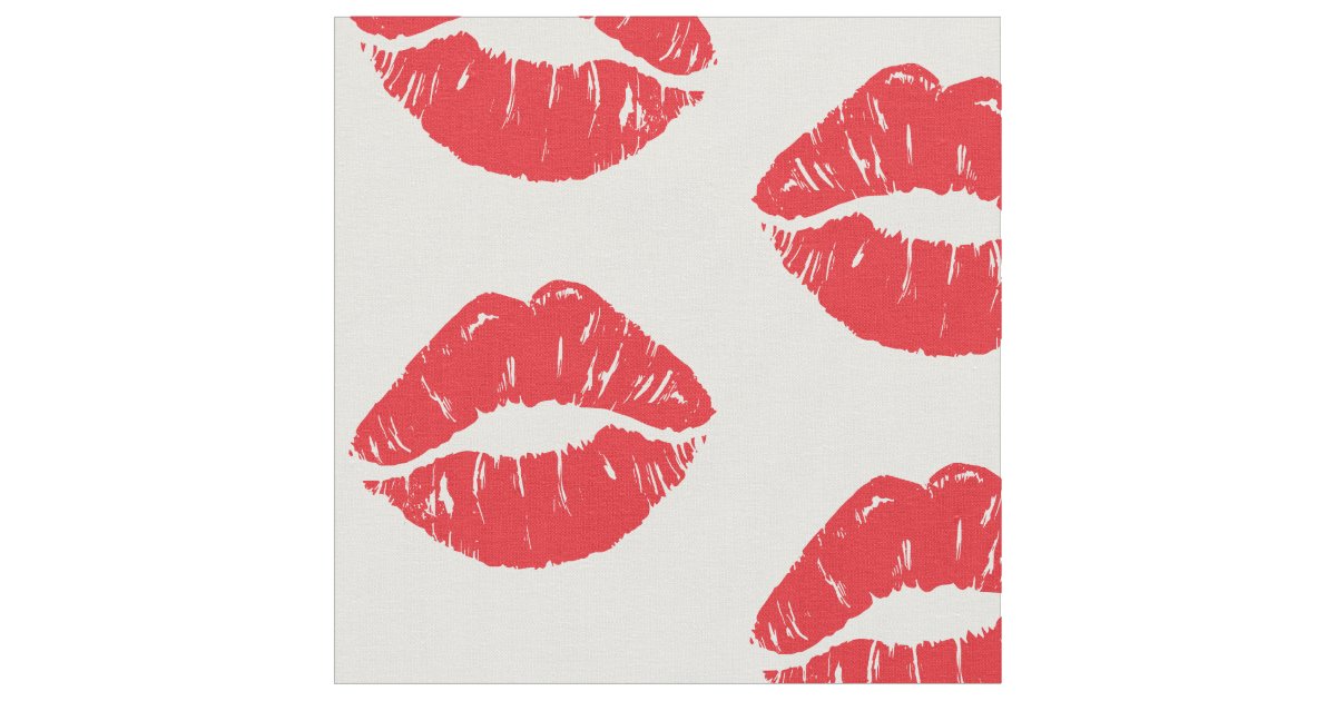 Red Lips Red Lipstick Kiss Pattern Of Lips Fabric Zazzle