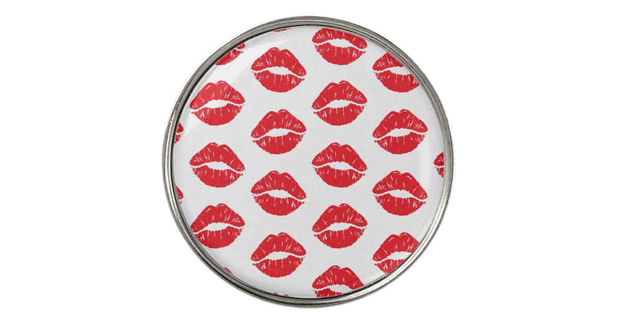 Red Lips, Red Lipstick, Kiss, Pattern Of Lips Golf Ball Marker | Zazzle