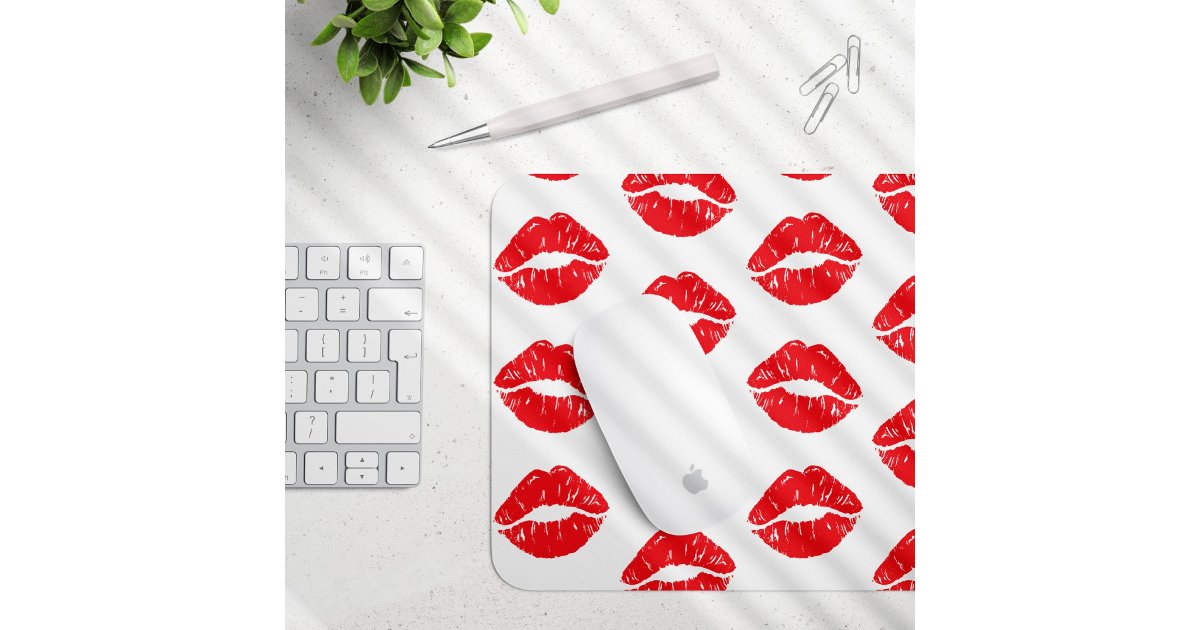 Red Lips, Red Lipstick, Kiss, Pattern Of Lips Mouse Pad | Zazzle
