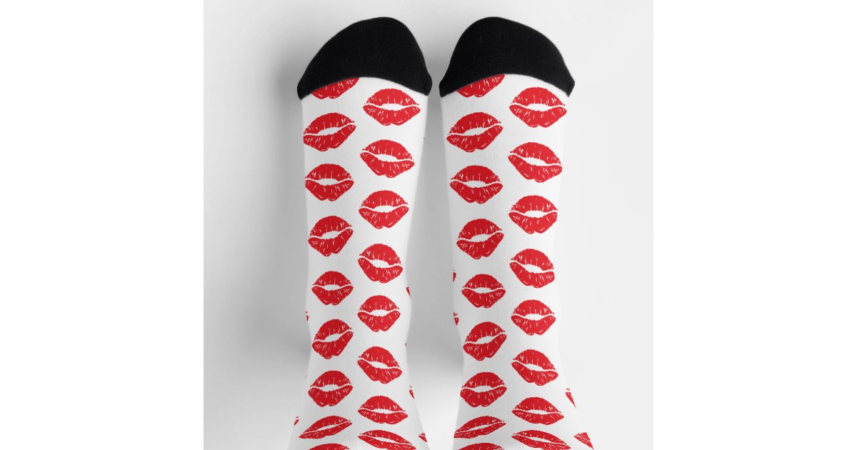 Red Lips, Red Lipstick, Kiss, Pattern Of Lips Socks | Zazzle