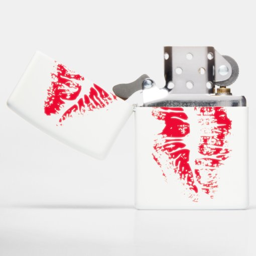 Red Lipstick Kiss White Zippo Lighter | Zazzle
