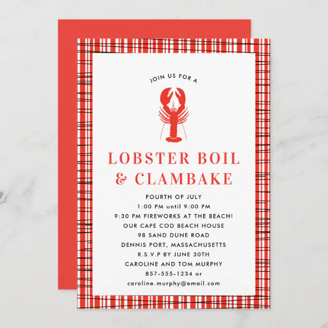 Red Lobster Boil Clambake Summer Party Cookout Invitation | Zazzle