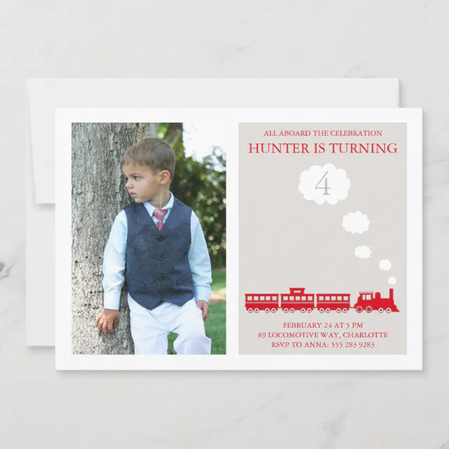 Red Locomotive Train Birthday Party Invitation | Zazzle
