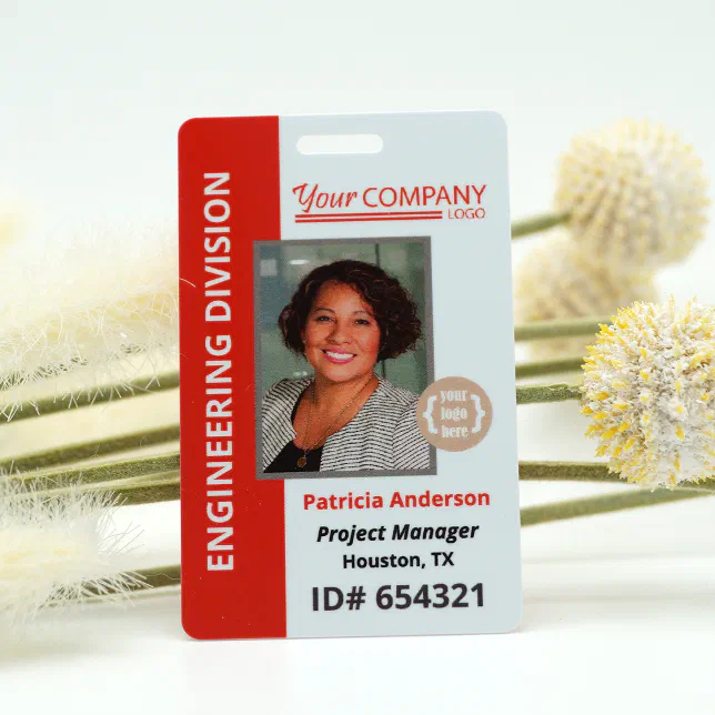 Red Logo Entry Employee Photo ID Badge | Zazzle