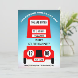 Red London Bus Children Birthday Party Invitation | Zazzle