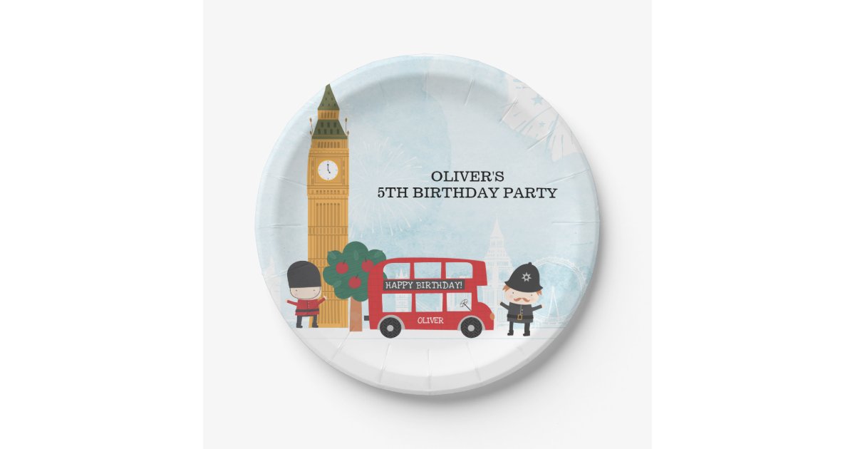 Red London Bus & Clock Tower Kids Birthday Party Paper Plates | Zazzle