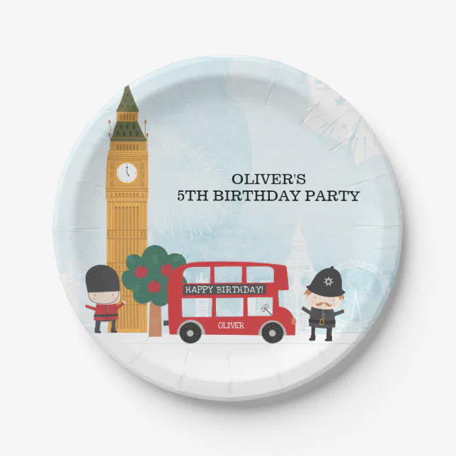 Red London Bus & Clock Tower Kids Birthday Party Paper Plates | Zazzle