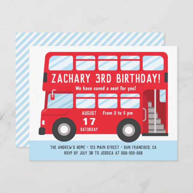 Red London Bus Kids Birthday Party Invitation | Zazzle