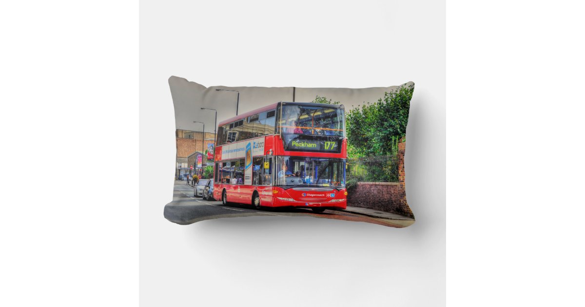 Red London Bus Street Scene Artwork III Lumbar Pillow | Zazzle